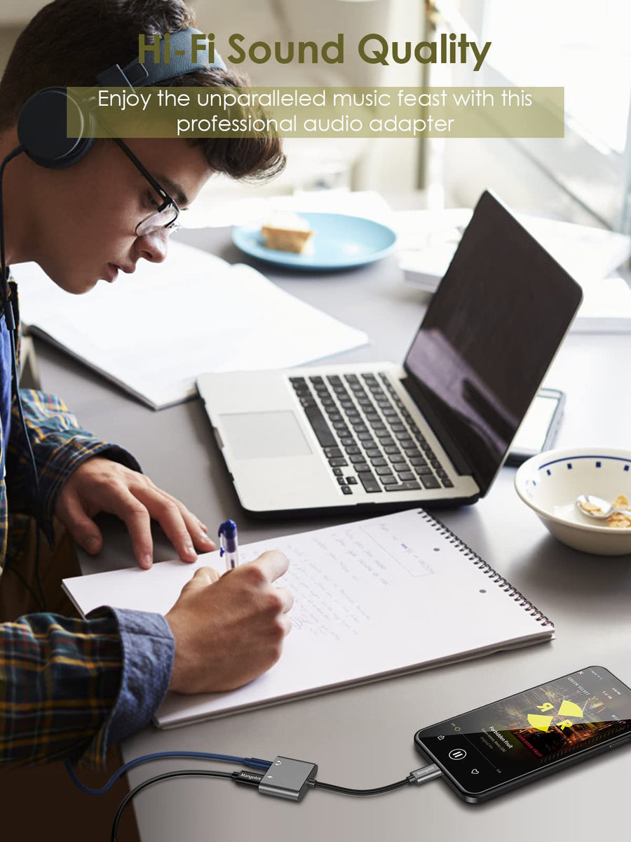 USB C to 3.5mm Headphone and Charger Adapter, 2 in 1 Type C to 3.5mm A ...