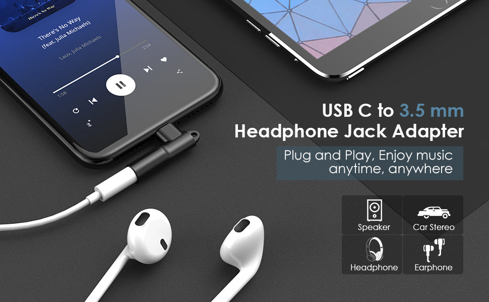 USB C to 3.5mm Audio Adapter, Right Angle USB Type C to 3.5mm Female H ...